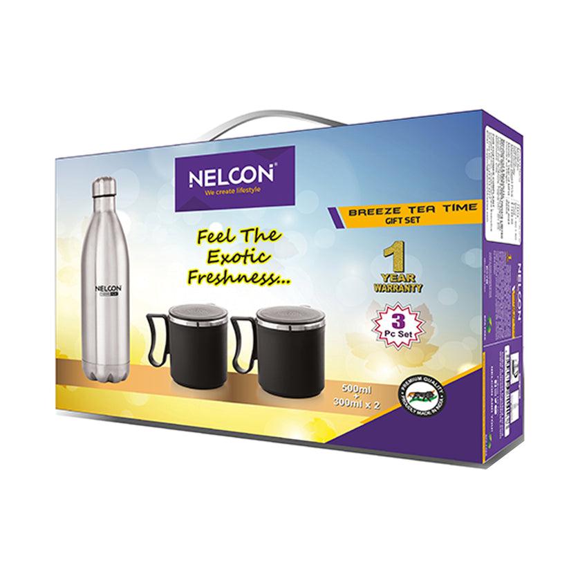 Nelcon Breeze Tea Time Gift Set (1pc Cola 500 Ml + 2pc Flute Cup 300ml
