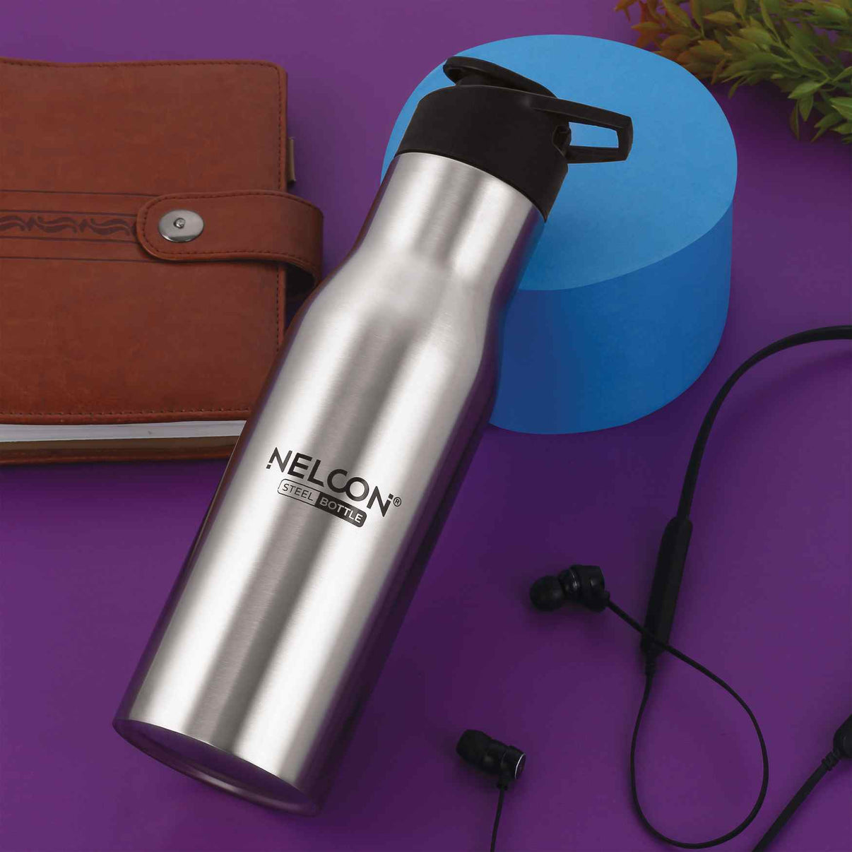 Nelcon Tulip water bottle stainless steel with sipper cap, 1000ml