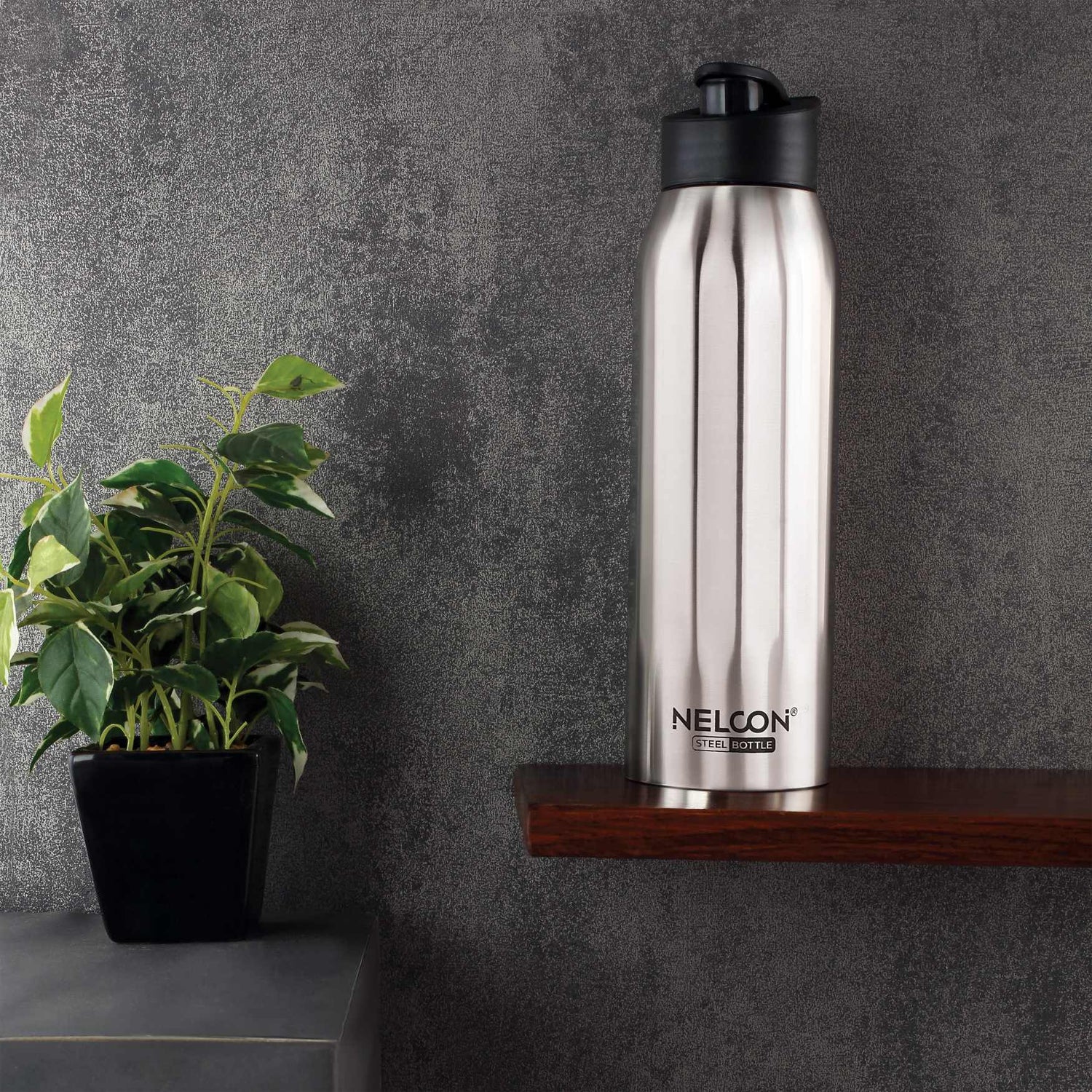 Nelcon Teda water bottle stainless steel with sipper cap, 1000ml